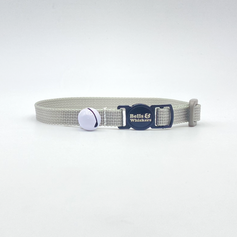 Light Grey Nylon Cat Collar – Bells & Whiskers Fabric Collars, Leads ...